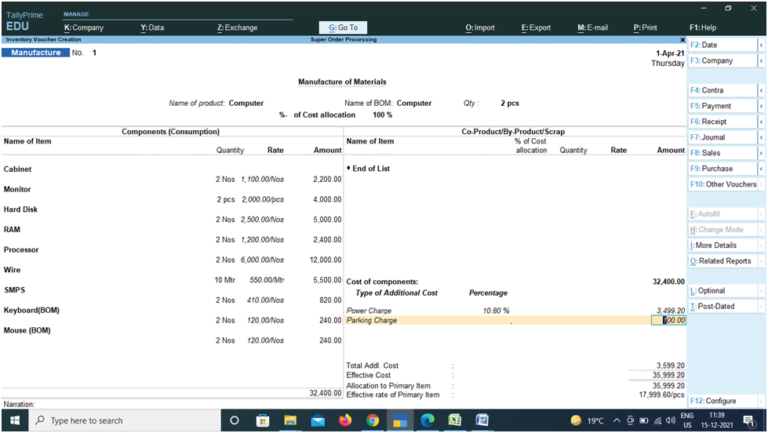 Create Bill of Material (BOM) in Tally Prime - SSC STUDY