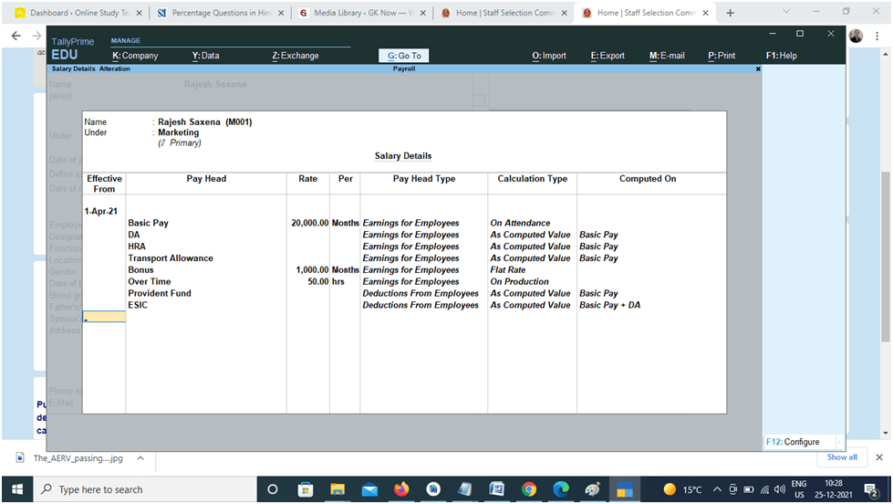 Payroll In Tally Prime Step By Step Training Notes SSC STUDY